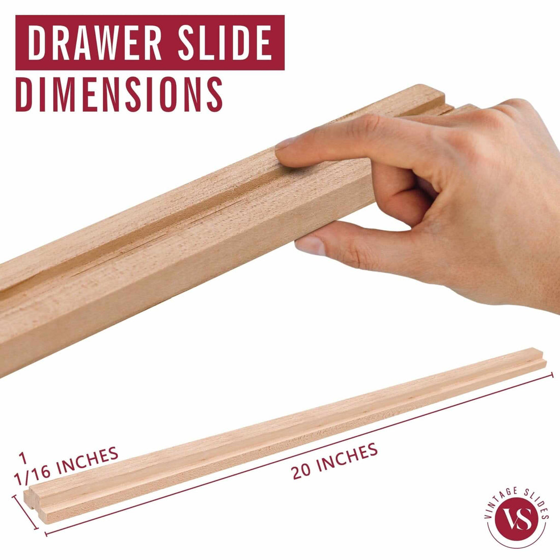20 Inch Wood Drawer Slide, Center Track – Vintage Slides