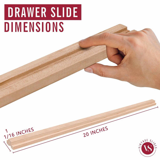 20 Inch Wood Drawer Slide, Center Track – Vintage Slides